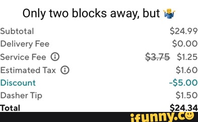 Only two blocks away, but tr Subtotal $24.99 Delivery Fee $0.00 Service ...