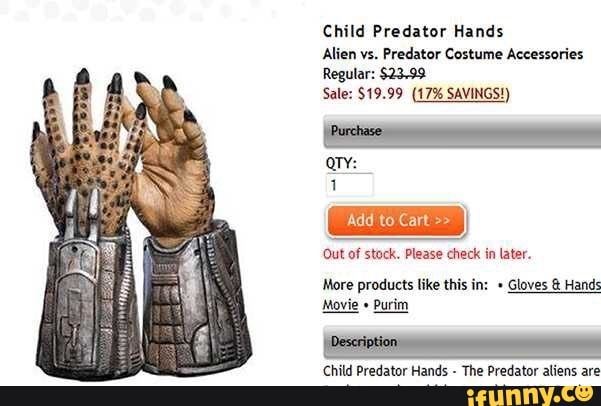 Child Predator Hands Alien vs. Predator Costume Accessories Regular ...