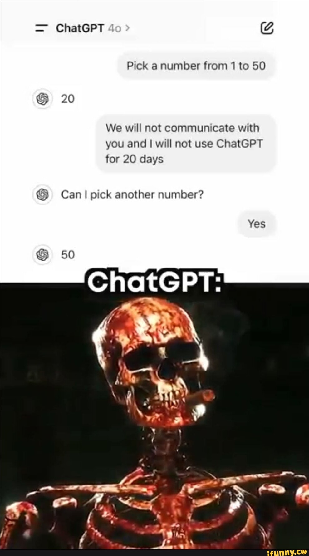 ChatGPT do Pick number from 1 to SO 20 We will not communicate with you ...