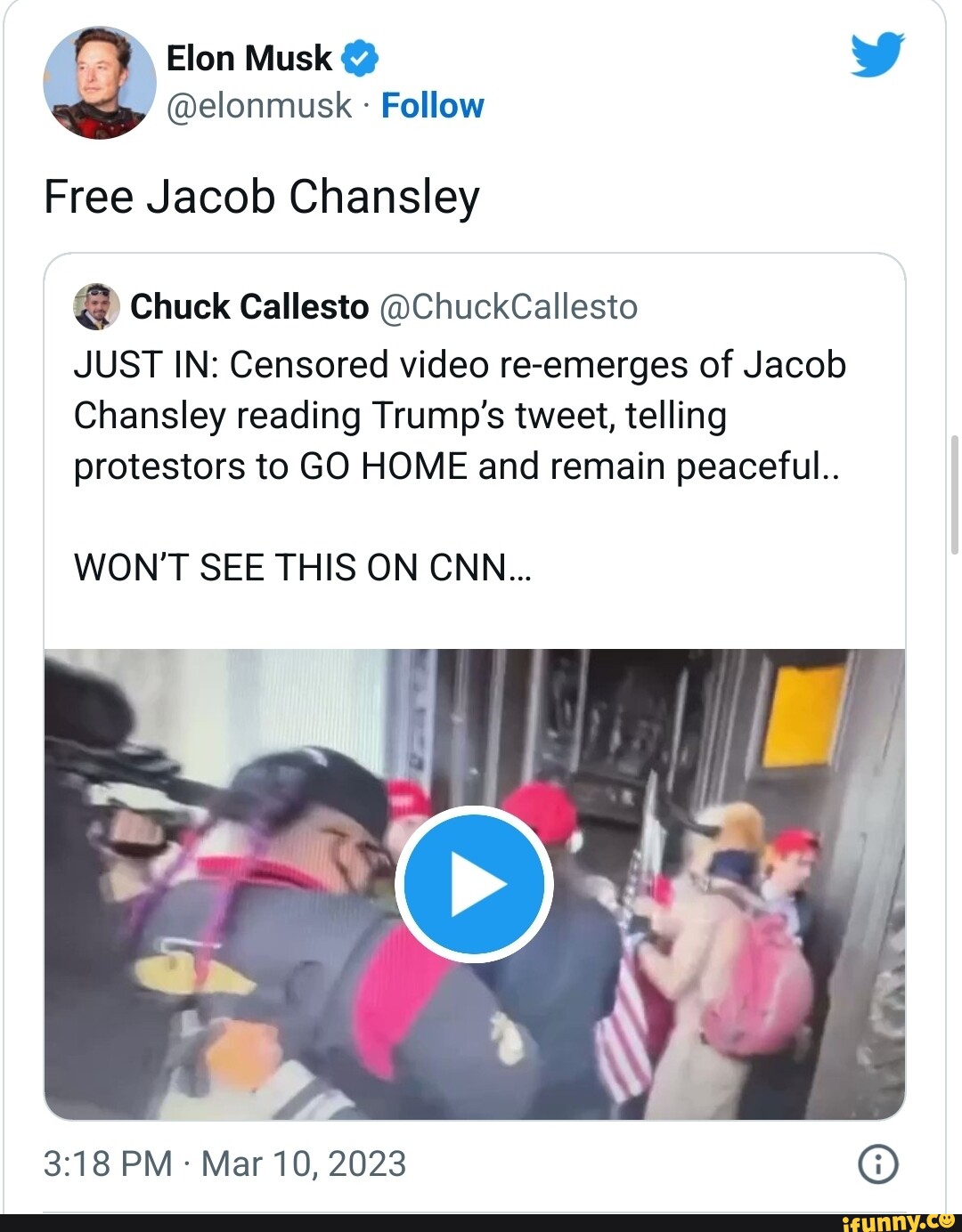 Musk @elonmusk Follow Free Jacob Chansley @ Chuck Callesto ...