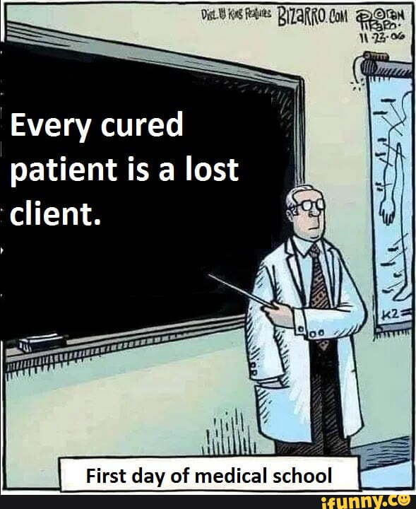 Every cured patient is a lost client. First day of medical school - iFunny