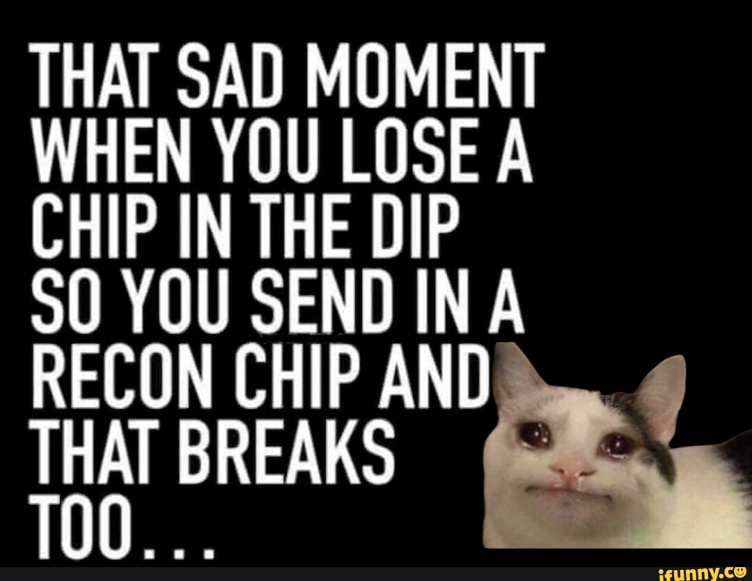 THAT SAD MOMENT WHEN YOU LOSE A CHIP IN THE DIP SO YOU SEND INA RECON ...