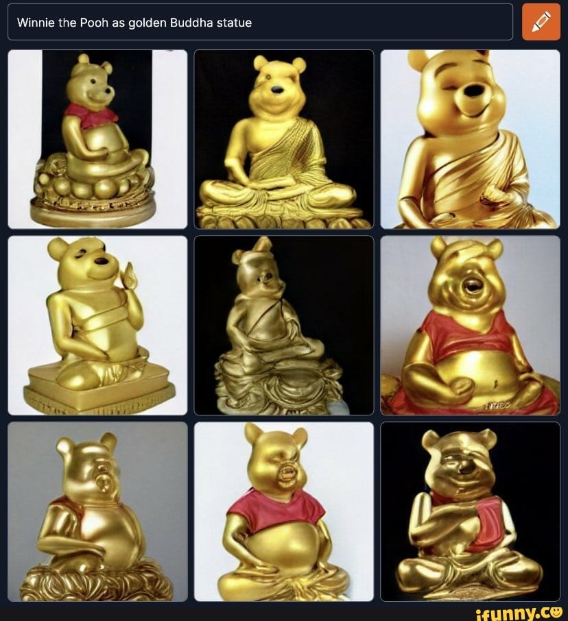 Winnie the Pooh as golden Buddha statue - iFunny Brazil