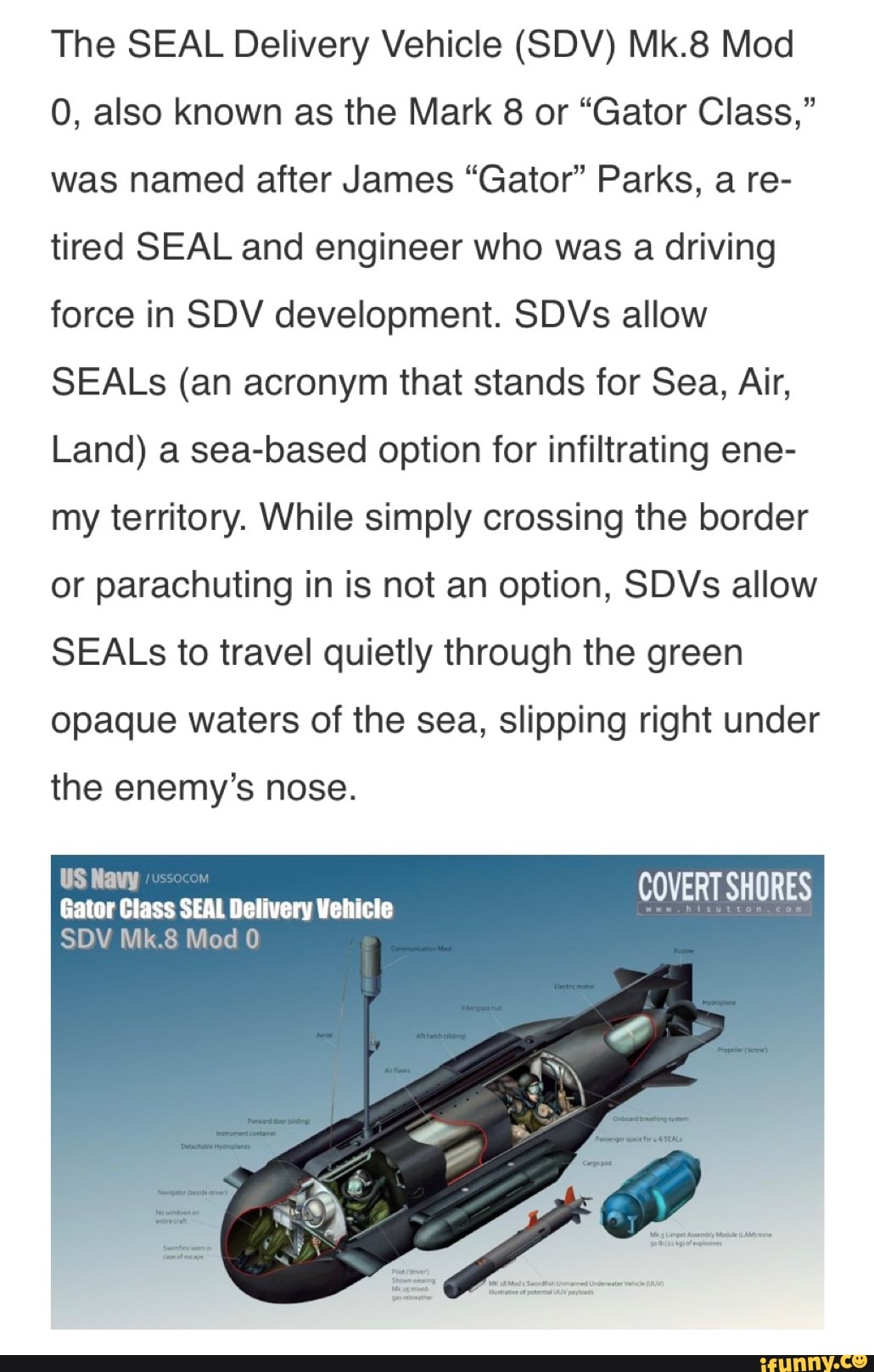 The SEAL Delivery Vehicle (SDV) Mk.8 Mod 0, also known as the Mark 8 or ...