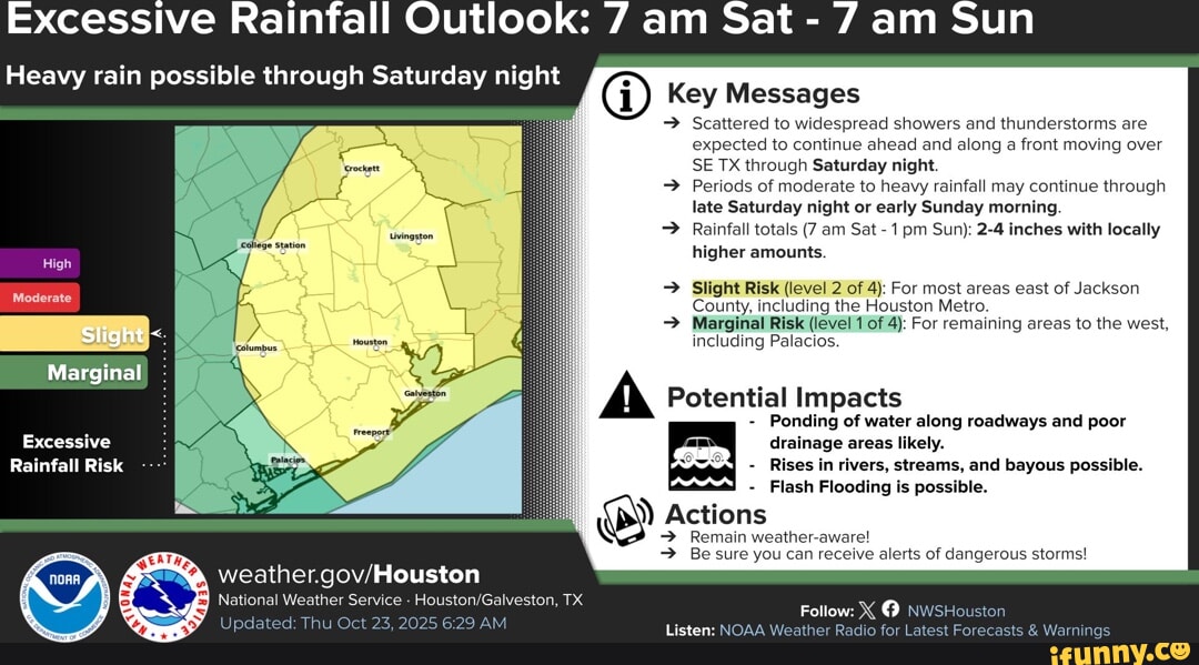 Excessive Rainfall Outlook: 7 am Sat - 7 am Sun Heavy rain possible ...