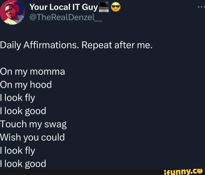 Your Local IT Guy _y @TheRealDenzel Daily Affirmations. Repeat after me ...