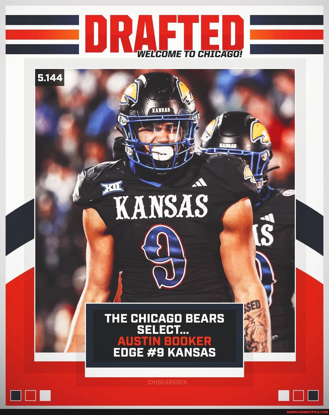 The Bears are drafting Kansas edge Austin Booker with the 144th overall ...