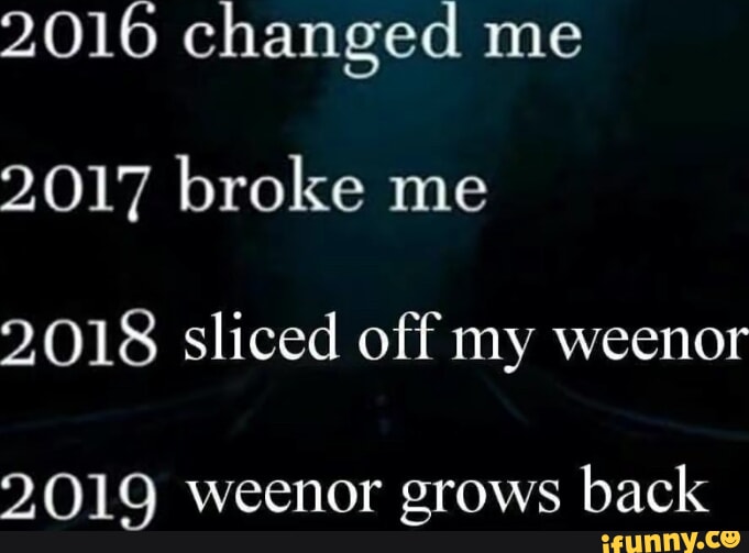 2016 changed me 2017 broke me 2018 sliced off my weenor 2019 weenor ...