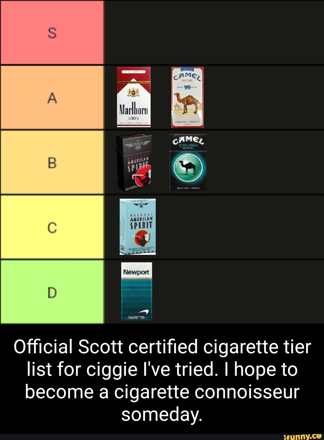 Official Scott certified cigarette tier list for ciggie I've tried. I ...