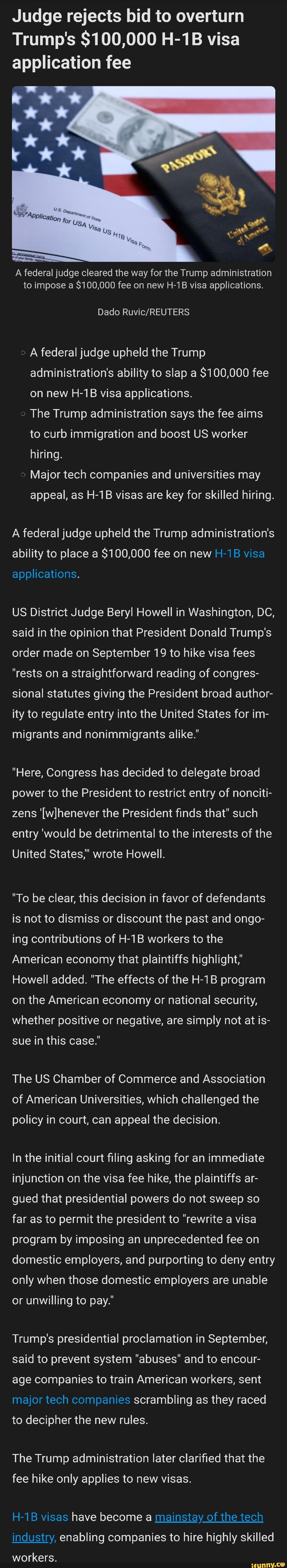 Judge rejects bid to overturn Trump's $100,000 H-1B visa application ...