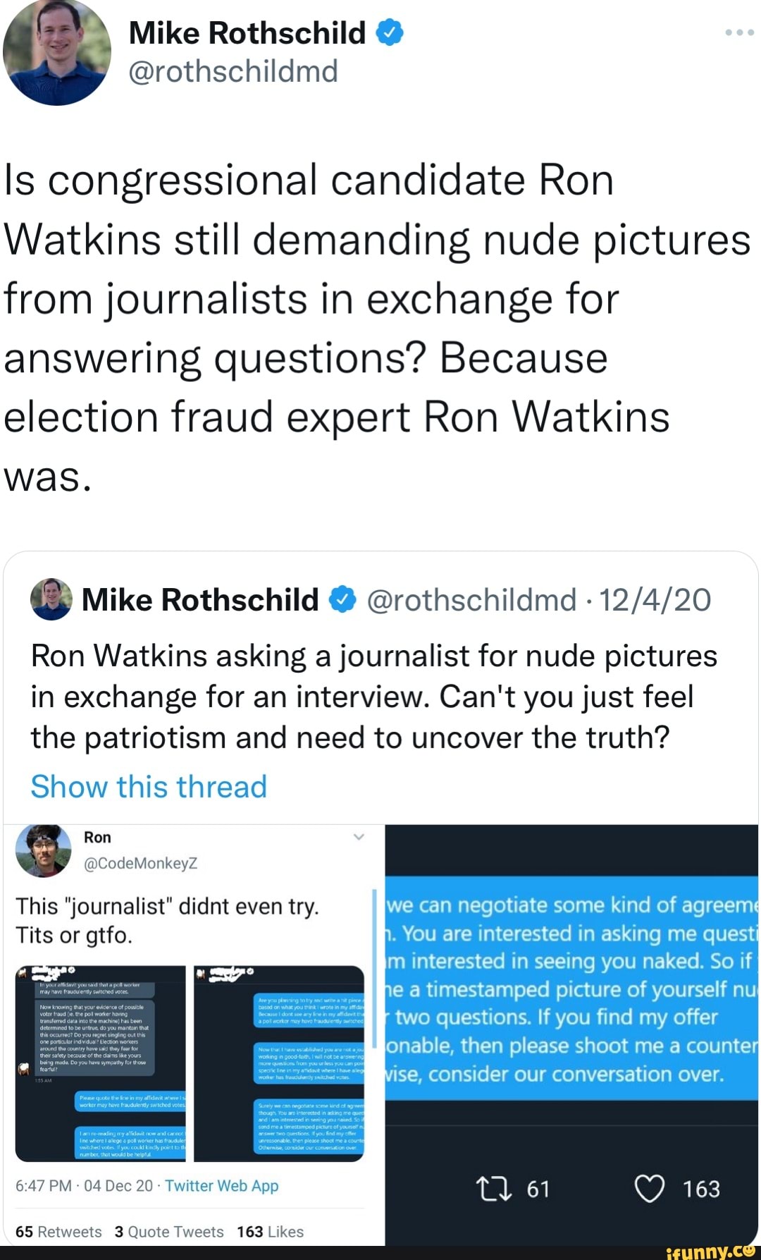 Is congressional candidate Ron Watkins still demanding nude pictures ...