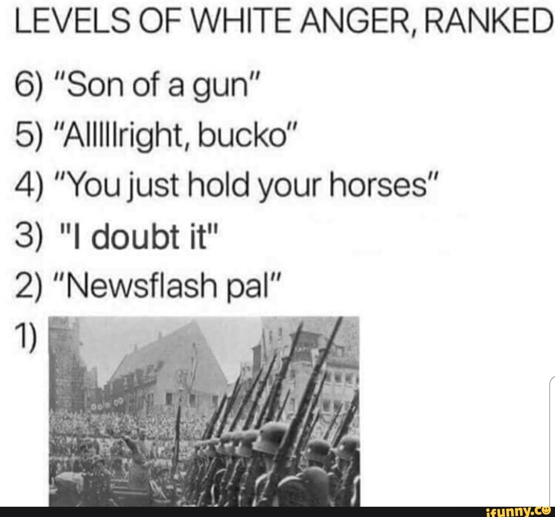 LEVELS OF WHITE ANGER, RANKED 6) "Son of a gun" 5) "Alllilright, bucko ...