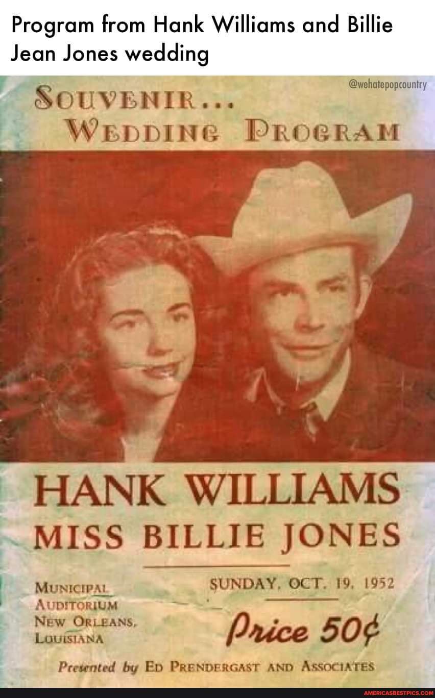 Program from Hank Williams and Billie Jean Jones wedding ...