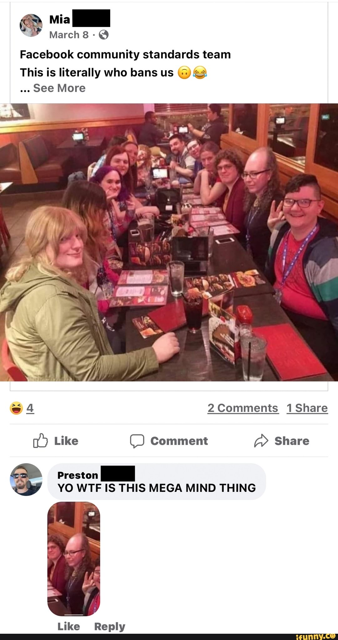 Mia March 8 Facebook community standards team This is literally who ...