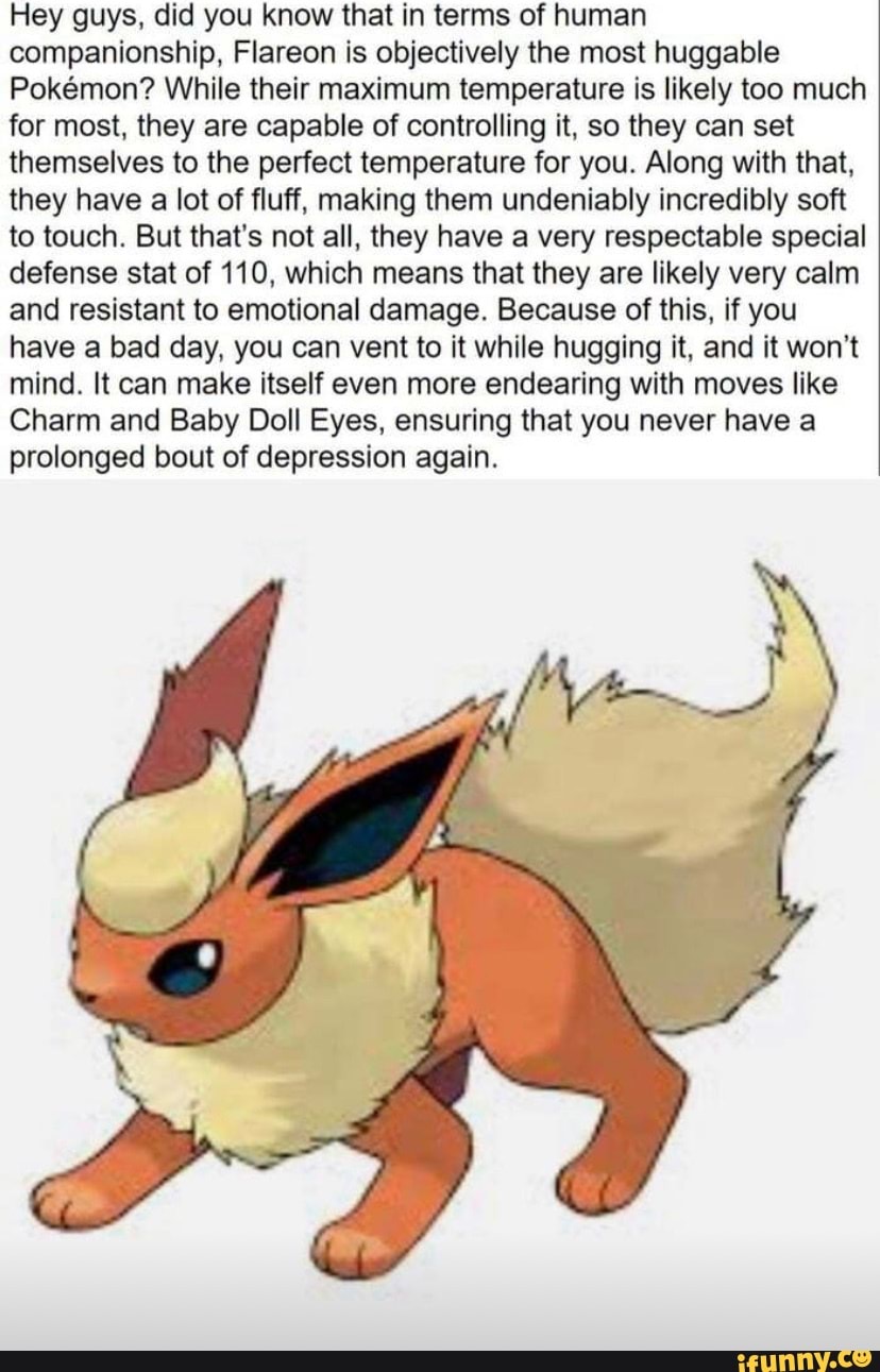 Hey guys, did you know that in terms of human companionship, Flareon is ...