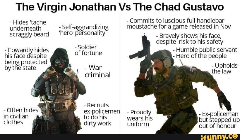 The Virgin Jonathan Vs The Chad Gustavo - Hides 'tache underneath ...