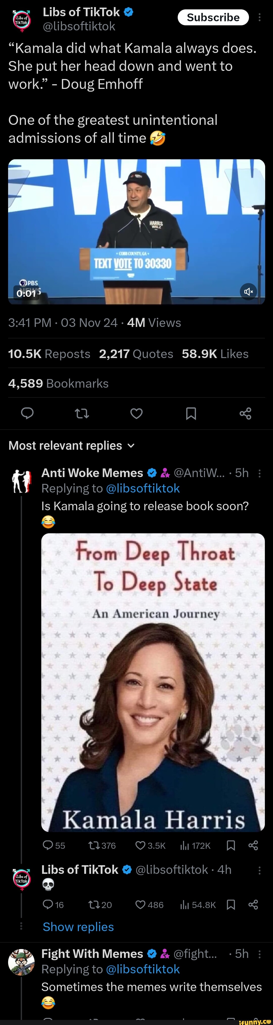 Libs of TikTok @ Sub b @libsoftiktok "Kamala did what Kamala always ...