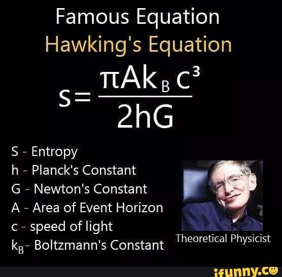 Famous Equation Hawking's Equation CC? S - Entropy h - Planck's ...