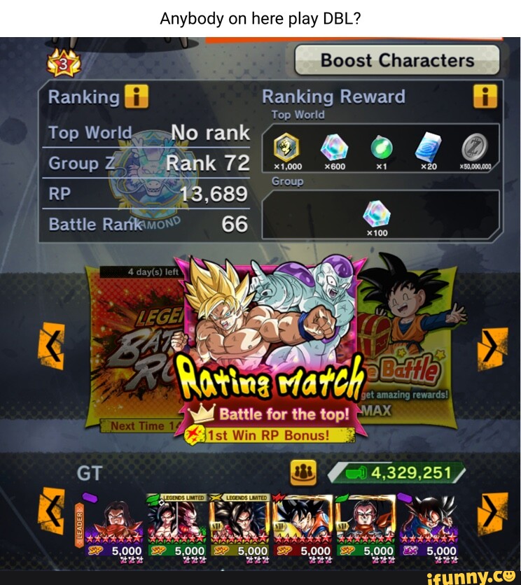 Ody on here play DBL? Boost Characters Ranking Ranking Reward fA Top ...
