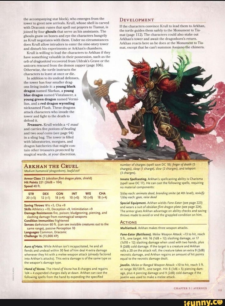 The accompanying stat block), who emerges from the tower to greet new ...