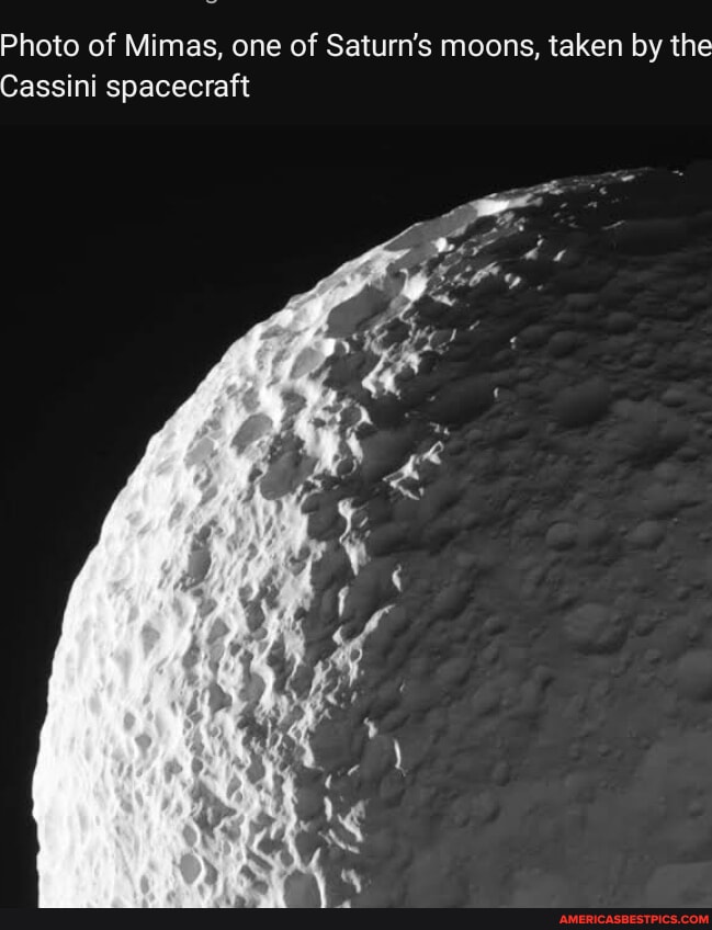 Photo of Mimas, one of Saturn's moons, taken by the Cassini spacecraft - America’s best pics and ...