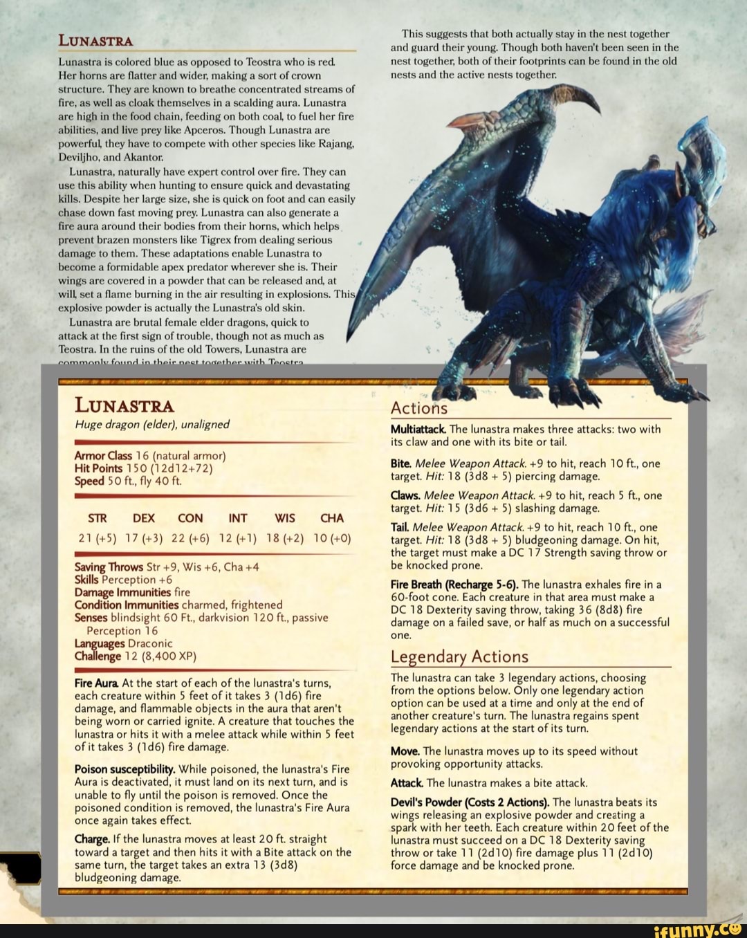 LUNASTRA Lunastra is colored blue as opposed to Teostra who is red. Her ...