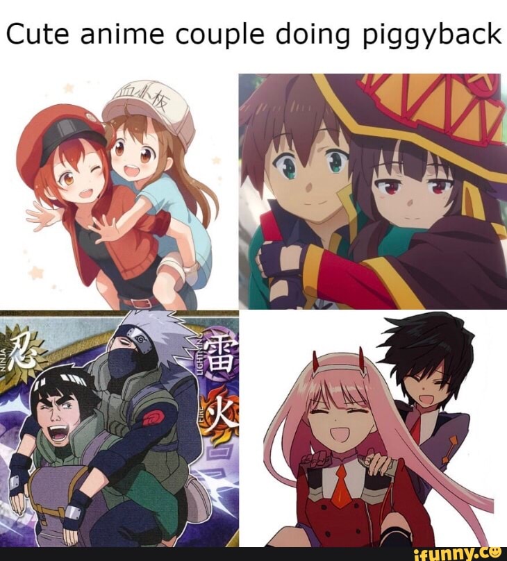 Cute anime couple doing piggyback - iFunny