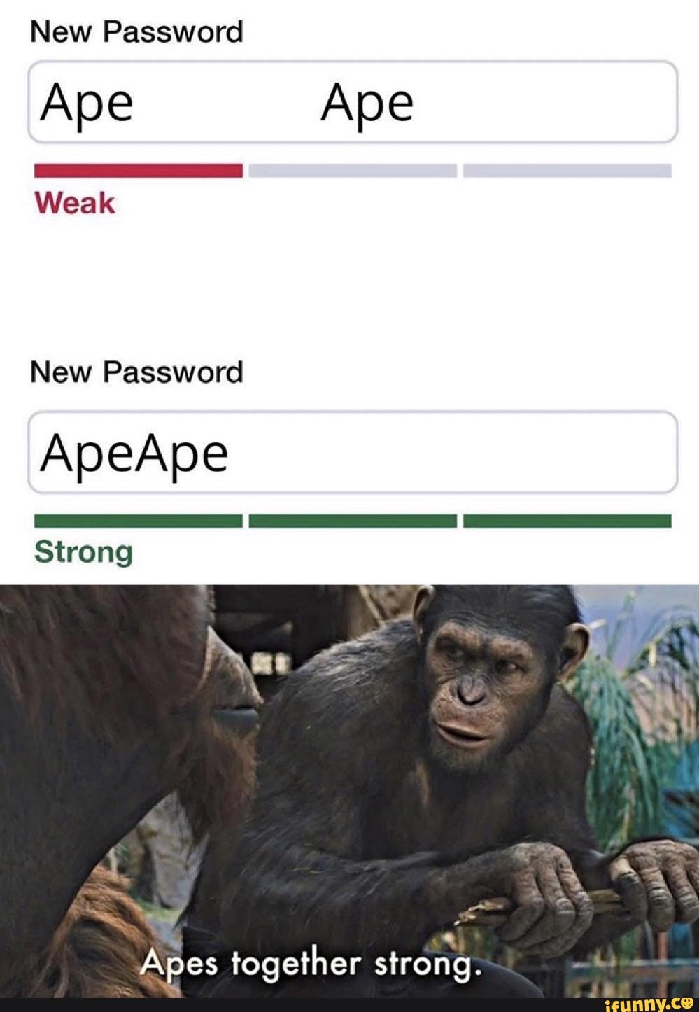 New Password Ape Ape Weak New Password ApeApe Strong Hes together ...