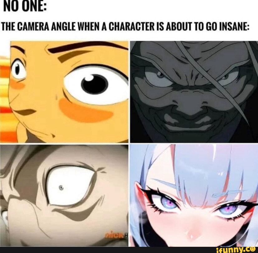 THE CAMERA ANGLE WHEN A CHARACTER IS ABOUT TO GO INSANE: - iFunny