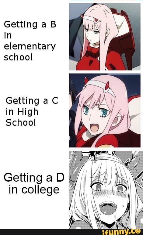 Getting a B in elementary school Getting a C in High School Getting a D ...