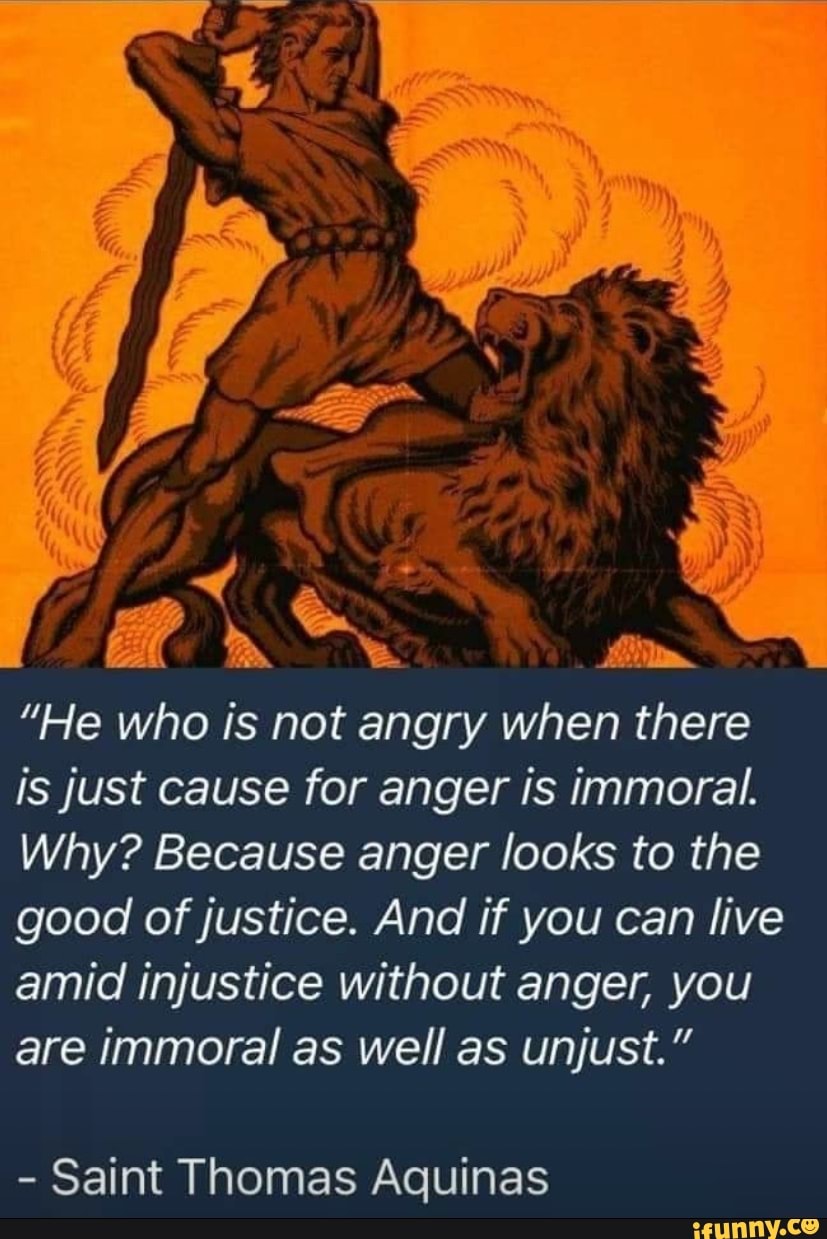 AN "He who is not angry when there is just cause for anger is immoral ...