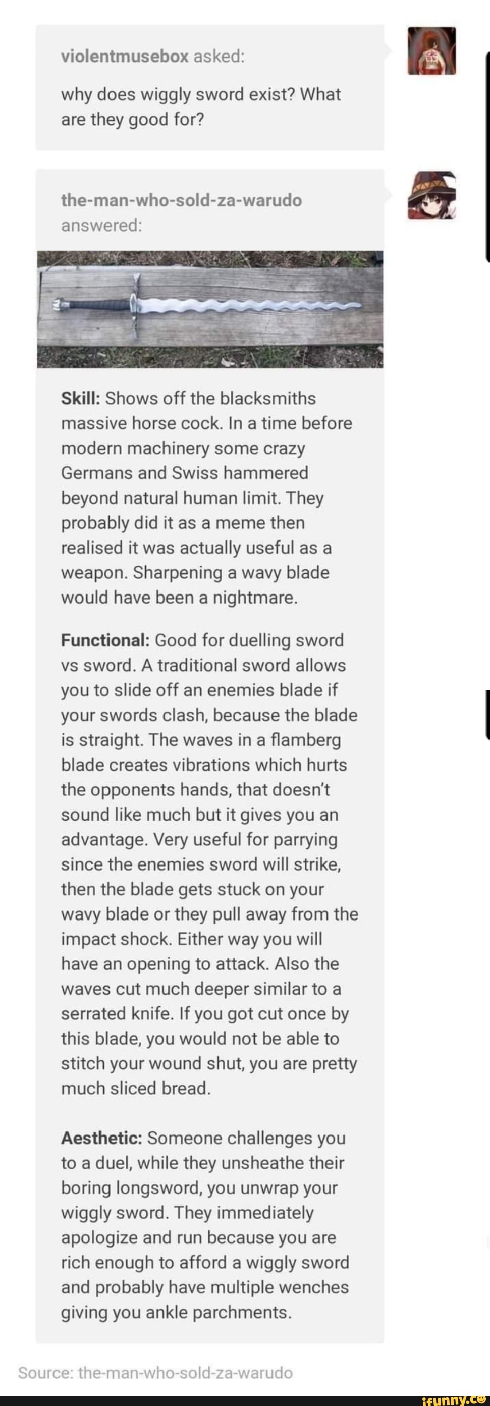 Violentmusebox asked: why does wiggly sword exist? What are they good ...