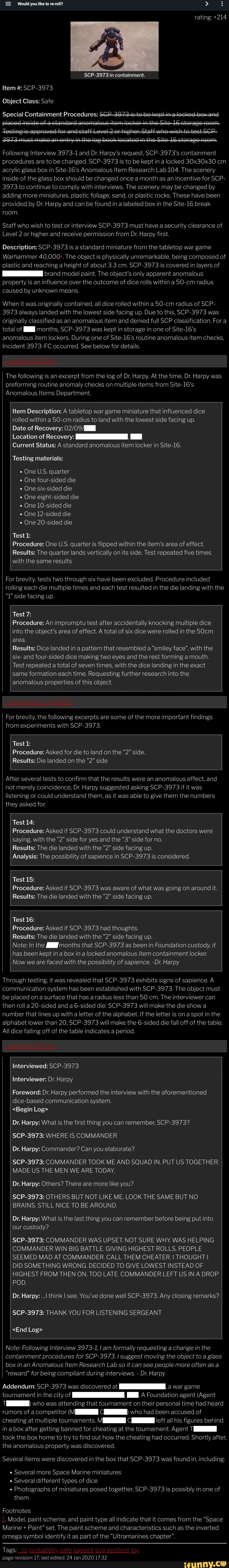 Following Interview 3973-1 and Dr. Harpy's request, SCP-3973's ...