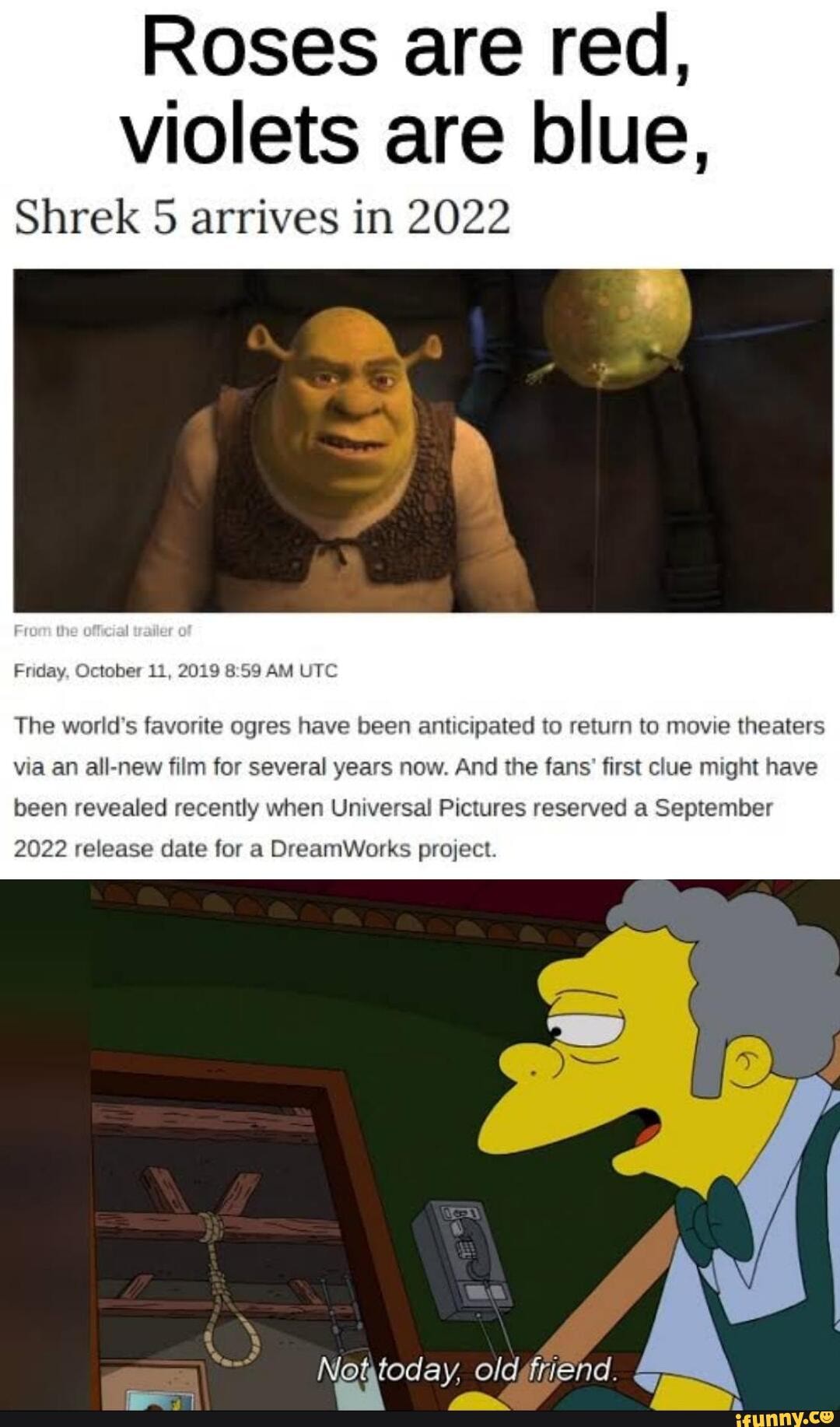 Roses are red, violets are blue, Shrek 5 arrives in 2022 Foe Friday ...