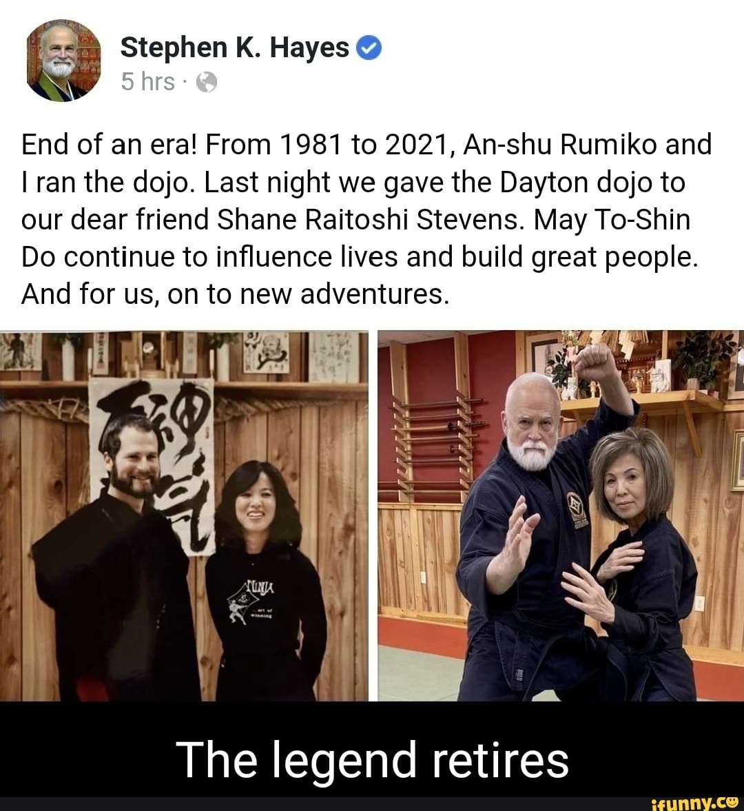Stephen K. Hayes @ End of an era! From 1981 to 2021, An-shu Rumiko and ...
