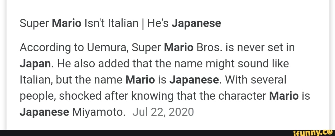 Super Mario Isn't Italian I He's Japanese According to Uemura, Super ...
