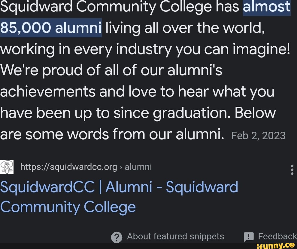 Squidward Community College has almost 85,000 alumni living all over ...