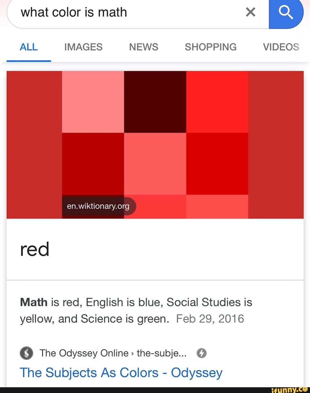 Math is red, English is blue, Social Studies is yellow, and Science is ...