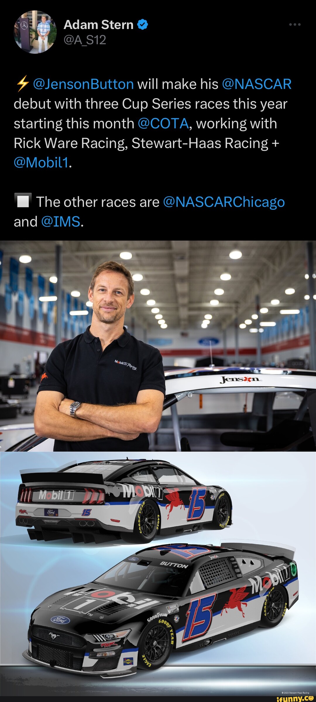 Adam Stern @ Via @AS12 4 @JensonButton will make his @NASCAR debut with ...