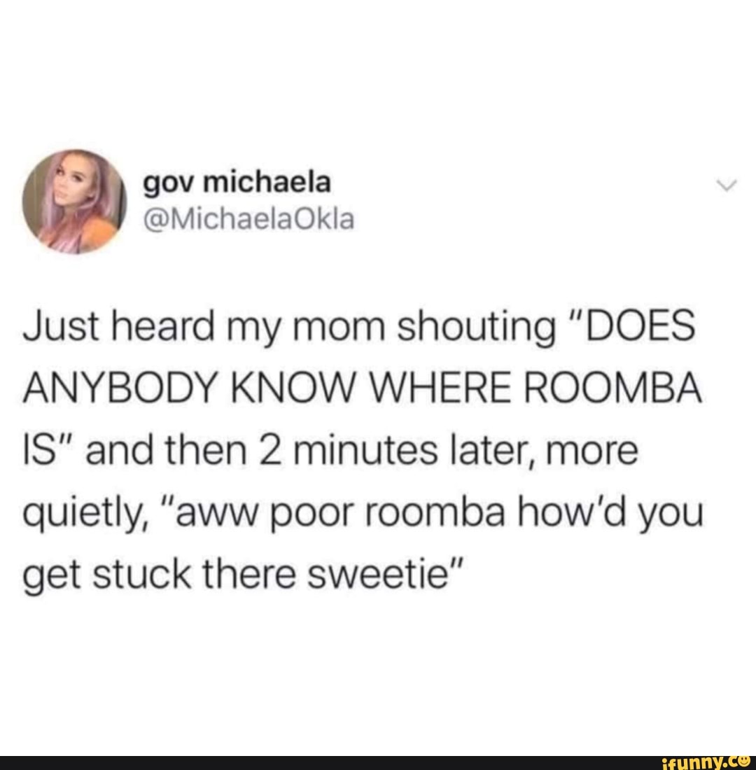 Gov michaela Just heard my mom shouting "DOES ANYBODY KNOW WHERE ROOMBA ...