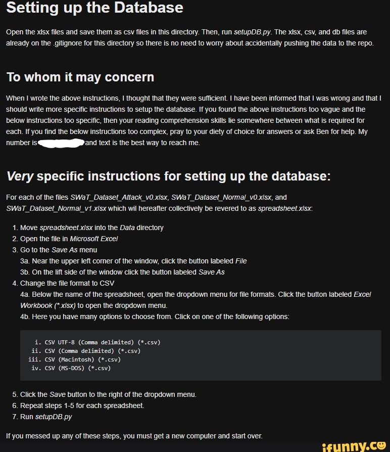 Setting up the Database Open the xisx files and save them as csv files in this directory. Then ...