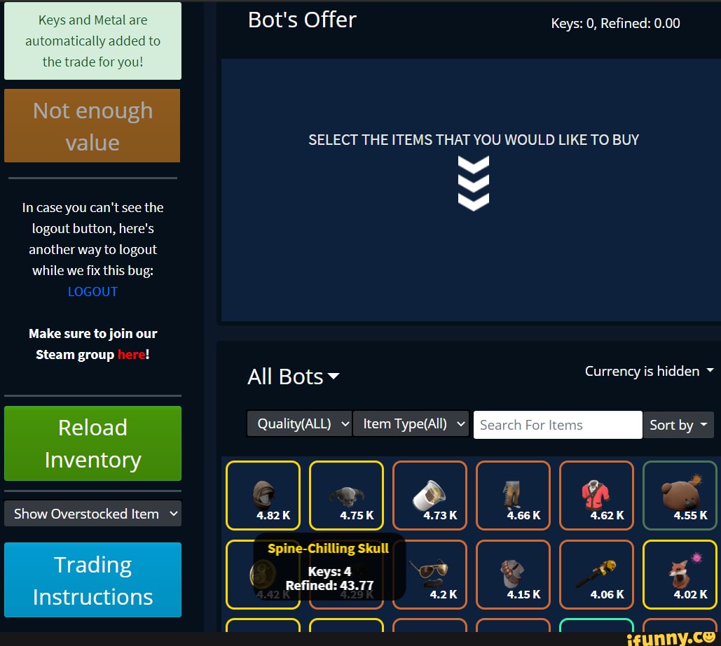 Spine-Chilling Skull(tf2trade.tf price) - Bot's Offer Keys: 0, Refined ...