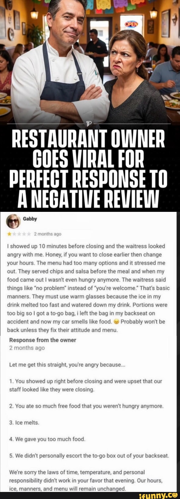 RESTAURANT OWNER GOES WIRAL FOR PERFECT RESPONSE TO NEGATIVE REVIEW ...