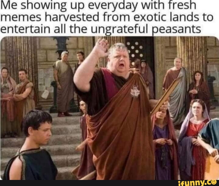 Me showing up everyday wit memes harvested from exotic lands to ...