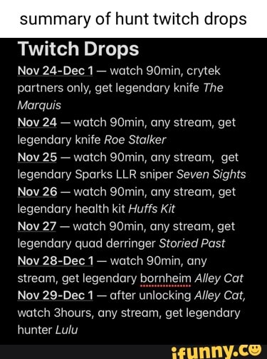 Summary of hunt twitch drops Twitch Drops Nov 24-Dec 1 - watch 90min ...