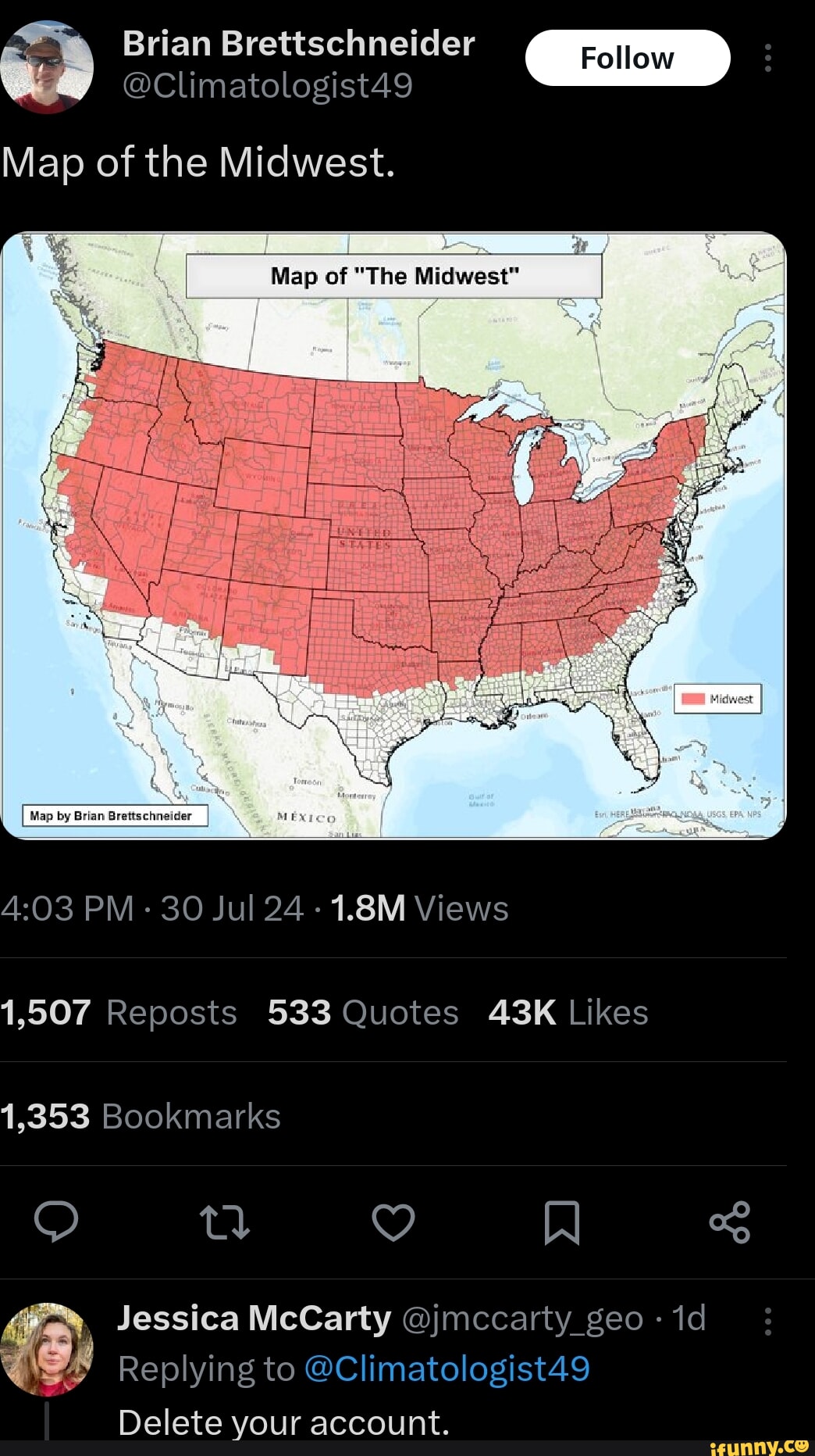 Brian Brettschneider Climatologist49 Foll Map of the Midwest. Map of ...
