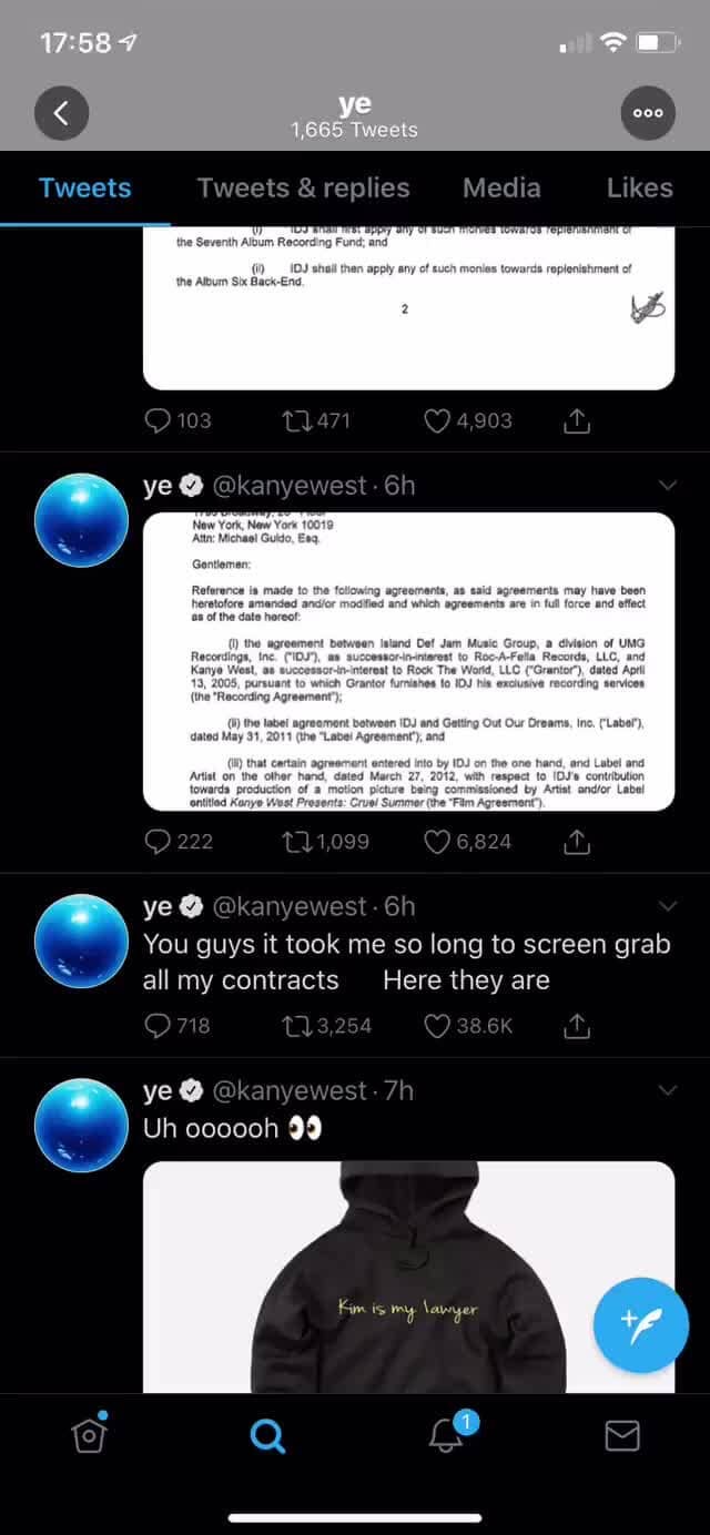 Ye Tweets Tweets & replies Media Likes ye@ 103 ye @kanyewest 222 ye ...