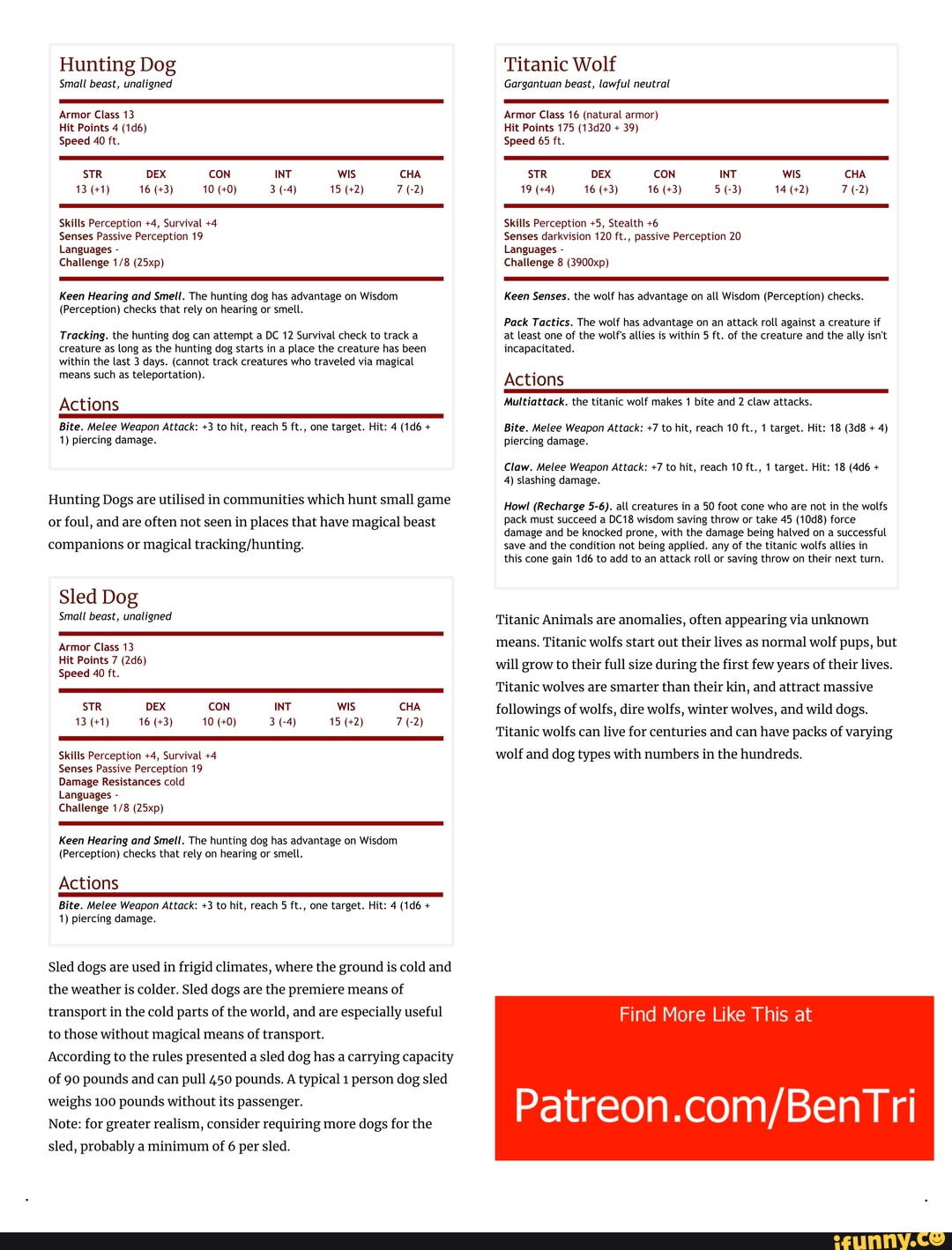 DnD Creature Stat Blocks 1 (dogs) - Hunting Dog Small beast, unaligned ...