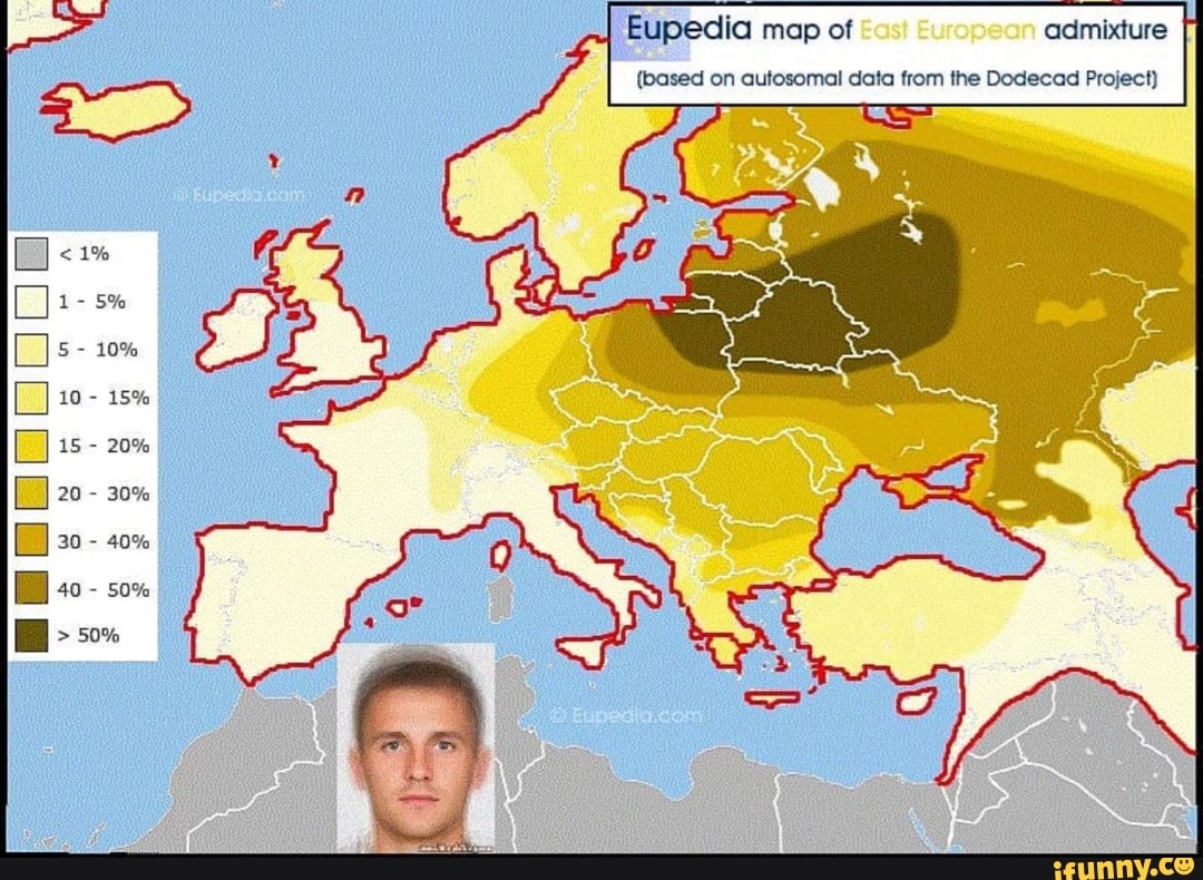 Eupedia map of admixture (based on autosomal data from the Dodecad Project)