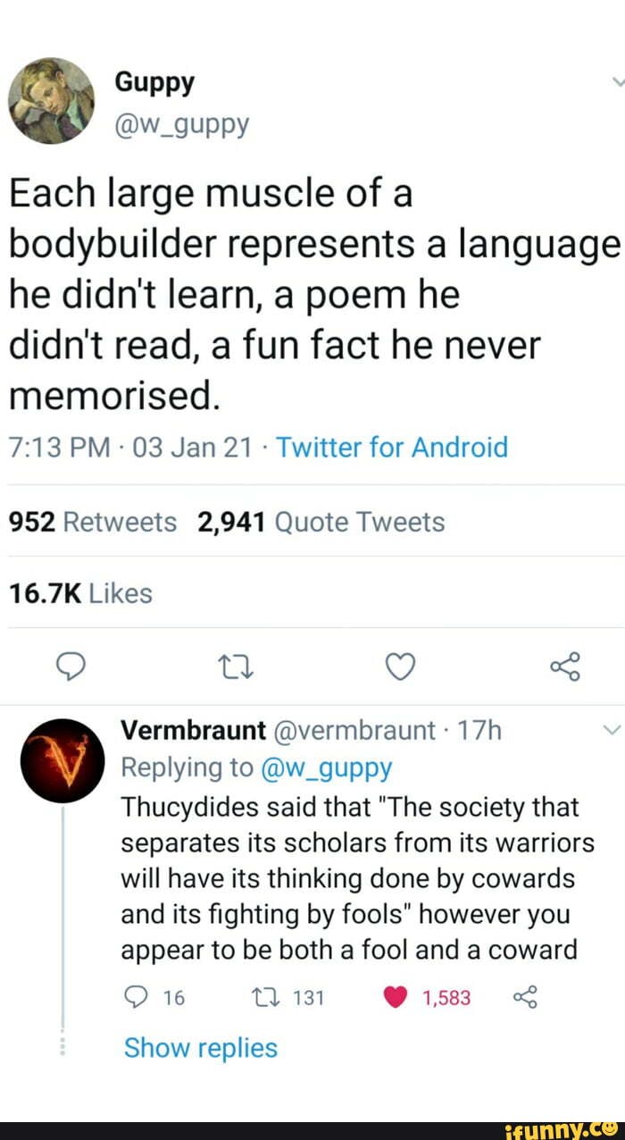 Each large muscle of a bodybuilder represents a language he didn't ...